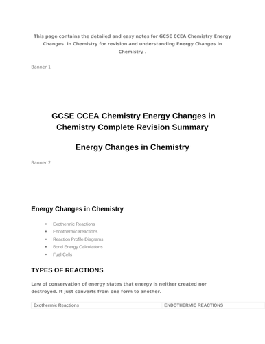 GCSE CCEA Chemistry Energy Changes in Chemistry Complete Revision ...