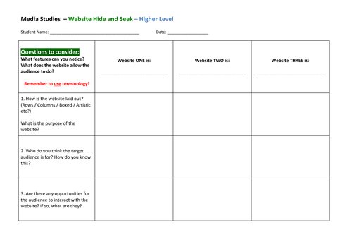 Website Analysis Pro Form Sheet (Lower + Higher Differentiated) [Double ...