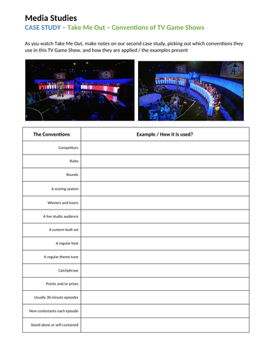 TV Game Shows Case Study/Opening Branding Analysis Sheet + Teacher ...