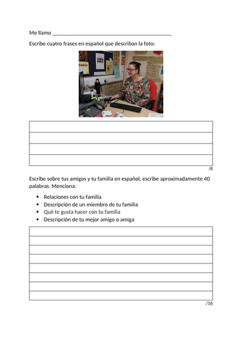 Spanish GCSE Foundation Writing test | Teaching Resources
