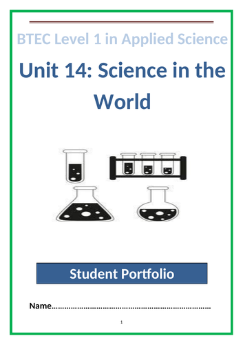 BTEC Level 1 in Science Workbook – Unit 14 | Teaching Resources