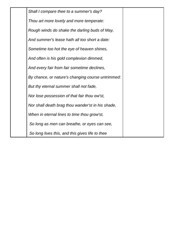 Shakespeare Sonnet 18 Year 6 poetry PPT | Teaching Resources