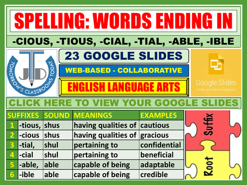 SPELLING: WORDS ENDING IN -CIOUS, -TIOUS, -CIAL, -TIAL, -ABLE, -IBLE ...