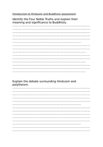 Hinduism and Buddhism Assessment | Teaching Resources