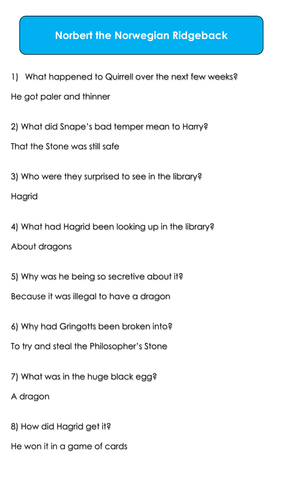 Harry Potter and the Philosopher's Stone Reading Comprehension ...