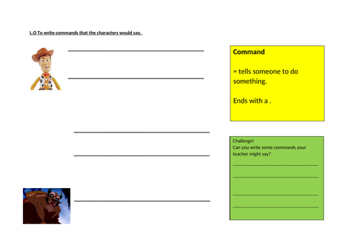 I can write commands (for characters) - English, SPAG Year 2/3, KS1 KS2 ...