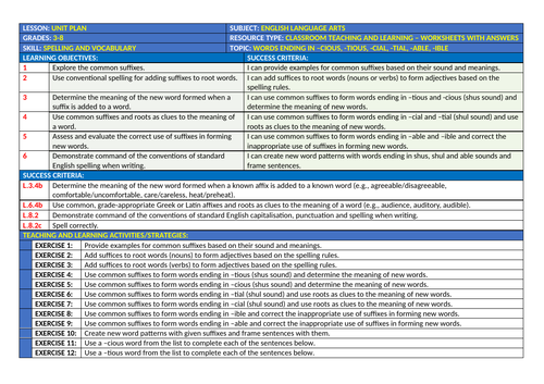 SPELLING: WORDS ENDING IN -CIOUS -TIOUS -CIAL -TIAL -ABLE -IBLE - 20 ...