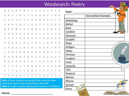 Poetry #6 Wordsearch Starter Settler Activity Homework Cover Lesson ...