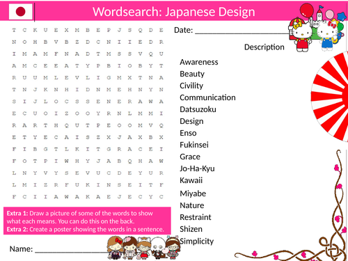 3 x Japan Wordsearch Sheet Starter Activity Keywords Cover Japanese ...