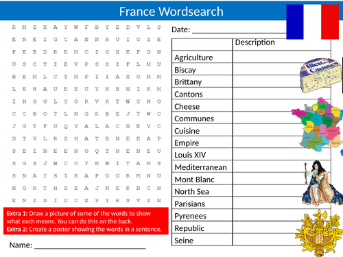 France Wordsearch Puzzle Sheet Keywords Settler Starter Cover Lesson ...