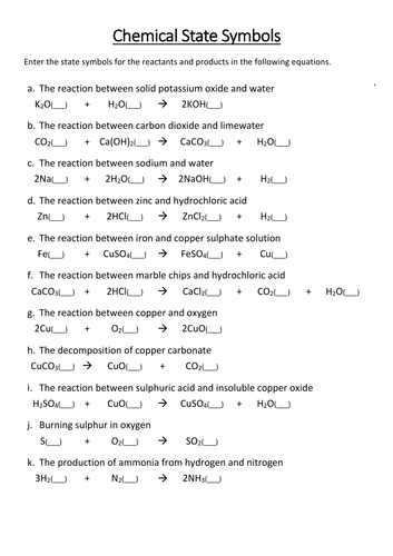 Chemistry State Symbols Worksheet | Teaching Resources
