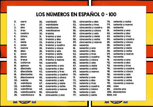 SPANISH NUMBERS 0-100 LIST FREEBIE #2 | Teaching Resources