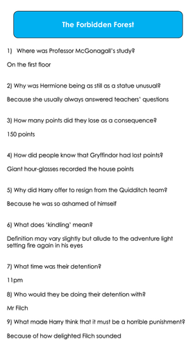 Harry Potter and the Philosopher's Stone Reading Comprehension ...