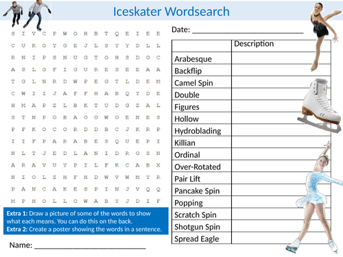 Iceskating #5 Wordsearch Sport Starter Settler Activity Homework Cover ...