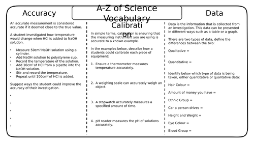 GCSE Science - A-Z of Science Vocabulary Worksheets | Teaching Resources