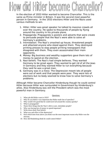 Rise of Hitler unit. | Teaching Resources