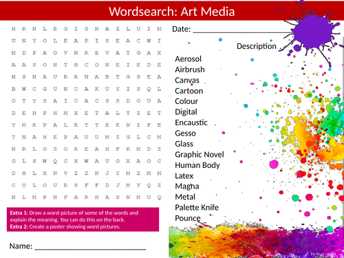 Art Media Wordsearch History Starter Settler Activity Homework Cover ...