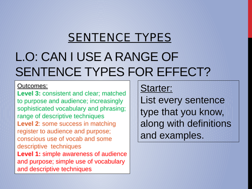 AQA Lang Paper 1 /2 Q5 Sentence Types | Teaching Resources