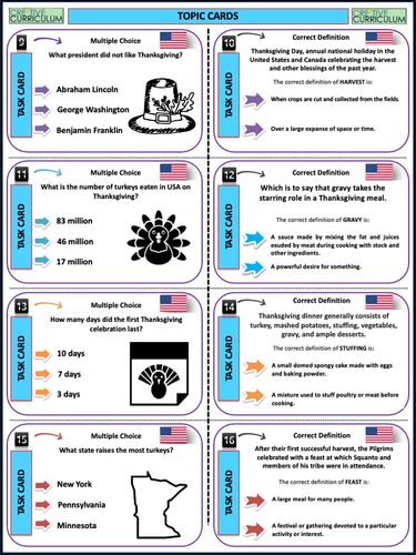 Thanksgiving Task Cards | Teaching Resources