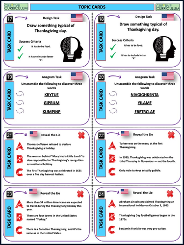 Thanksgiving Task Cards | Teaching Resources