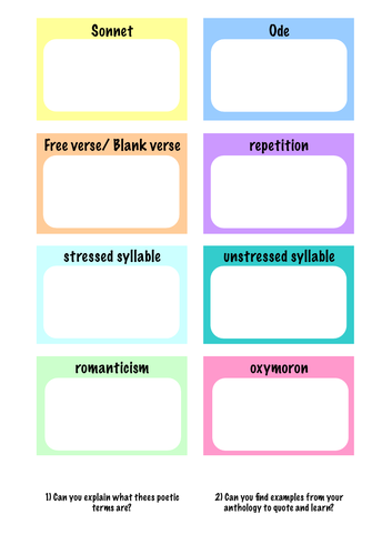 Poetic devices definitions_blank to fill in and revision card page ...