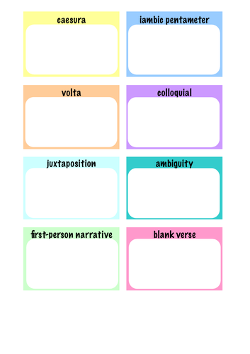 Poetic devices definitions_blank to fill in and revision card page ...