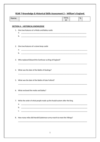 Year 7 assessment and knowledge organisers | Teaching Resources