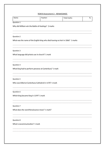 Year 7 assessment and knowledge organisers | Teaching Resources