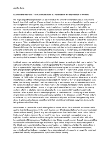 Exploitation essay of The Handmaids Tale | Teaching Resources