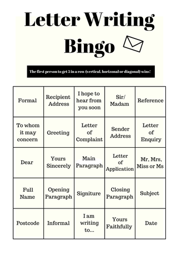 Functional Skills / English GCSE Language Letter Writing Bingo X6 Bingo ...