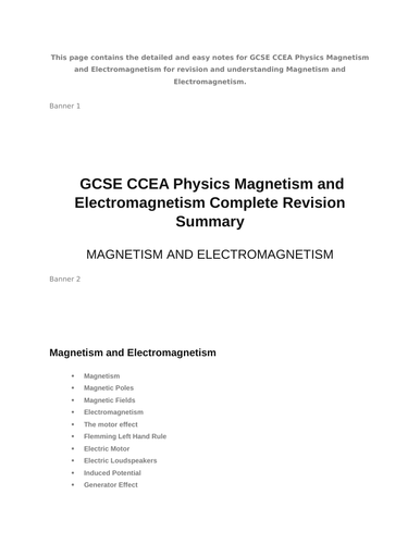 GCSE CCEA Physics Magnetism and Electromagnetism Complete Revision ... GCSE CCEA Physics Magnetism and Electromagnetism Complete Revision ...
