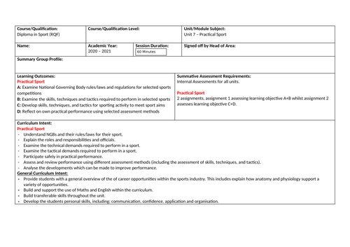 Unit 7 Practical Sports Performance Pack | Teaching Resources