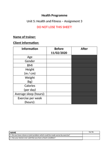 L2 UPS Unit 5 Health and Fitness Pack | Teaching Resources