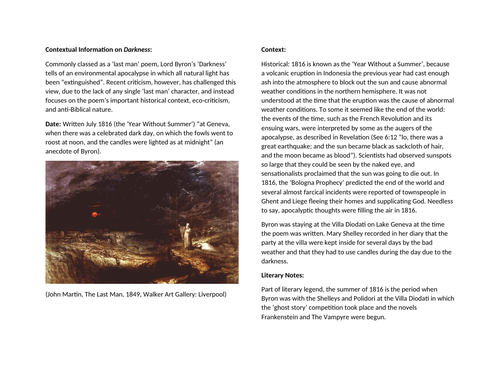 Byron 'Darkness' for KS5 (IB or A Level) | Teaching Resources