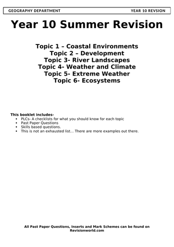 GCSE Geography Exam Question Booklet | Teaching Resources