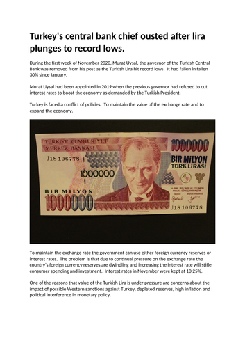 Interest rates v Exchange rate - the case of Turkey. | Teaching Resources