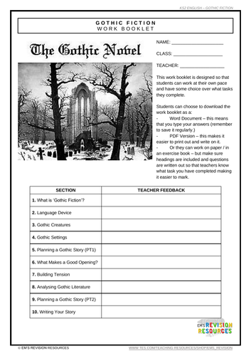 ENG | Gothic Literature Work Booklet | Teaching Resources