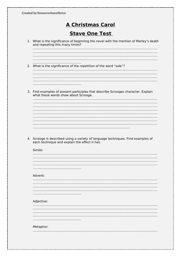 A Christmas Carol Stave 1 Questions | Teaching Resources