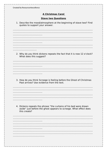 A Christmas Carol Stave 2 Questions | Teaching Resources