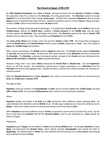 Napoleon’s Egyptian Campaign, 1798-1799 | Teaching Resources