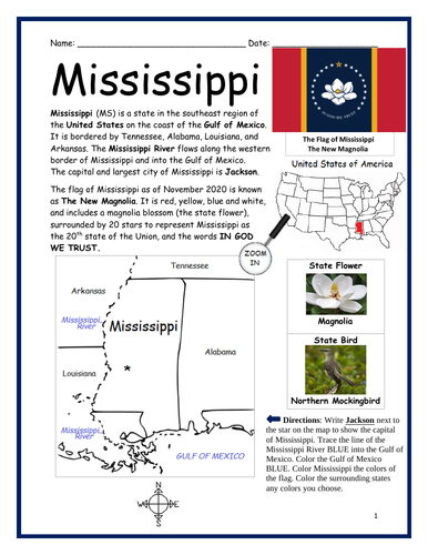 MISSISSIPPI - Introductory Geography Worksheet | Teaching Resources