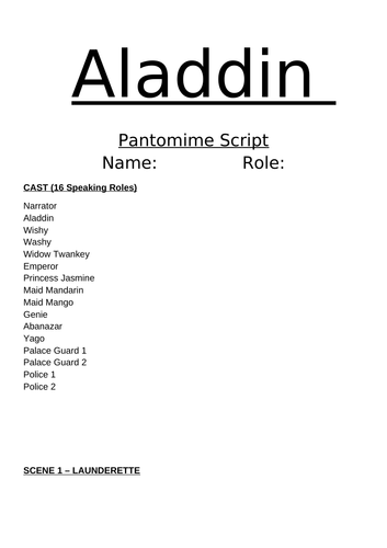 Short Aladdin Pantomime Script (20 mins) | Teaching Resources