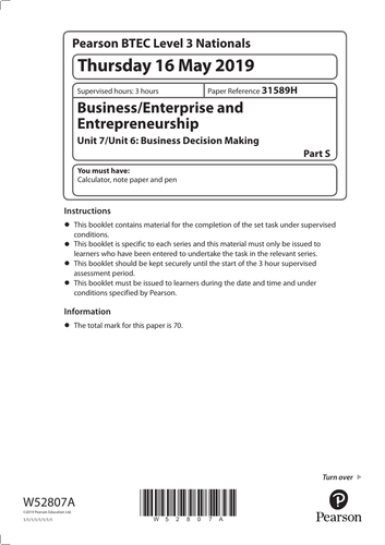 BTEC Level 3 - Unit 7 - Decision Making In Business | Teaching Resources
