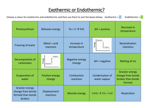 Exothermic or Endothermic Sorting Activity | Teaching Resources