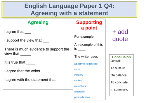 Sentence Starters AQA GCSE English Language Paper 1 & 2 Writing frames ...
