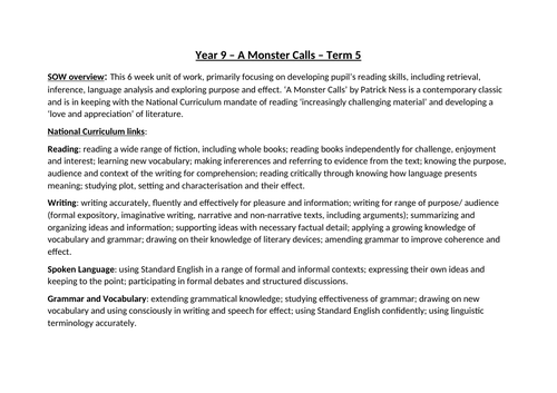 'A Monster Calls' KS3 English fiction | Teaching Resources