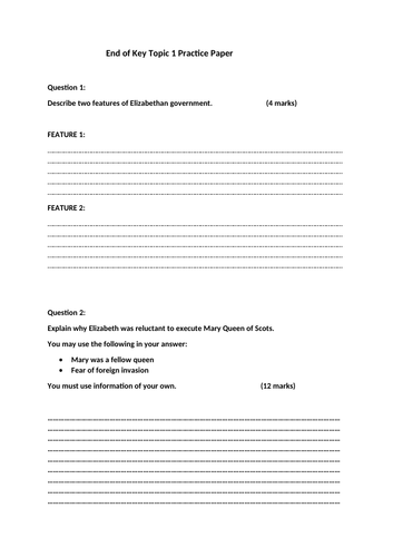 GCSE EARLY ELIZABETHAN ENGLAND KEY TOPIC 1 - AO1 AND 2 PLUS EXTENSIVE ...