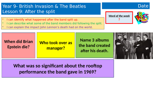 KS3 Beatles/British Invasion Scheme of Work [for non music classroom ...