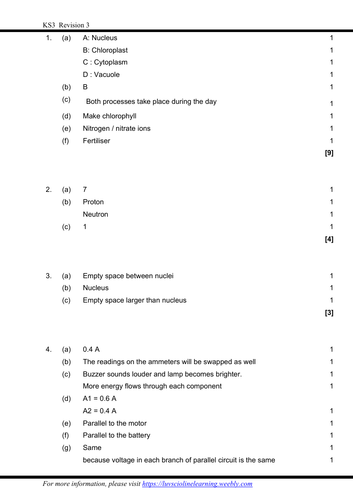 Revision 3 - Exam style questions (KS3, Year 9, IGCSE) | Teaching Resources