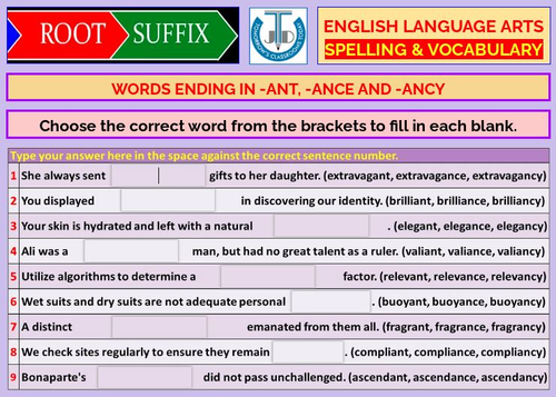 SUFFIXES: WORDS ENDING IN -ANT, -ANCE, -ANCY: 32 BOOM CARDS | Teaching ...